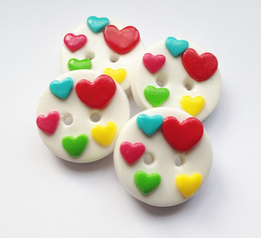 Colorful Hearts - Set Of 4 Polymer Clay Buttons on Luulla
