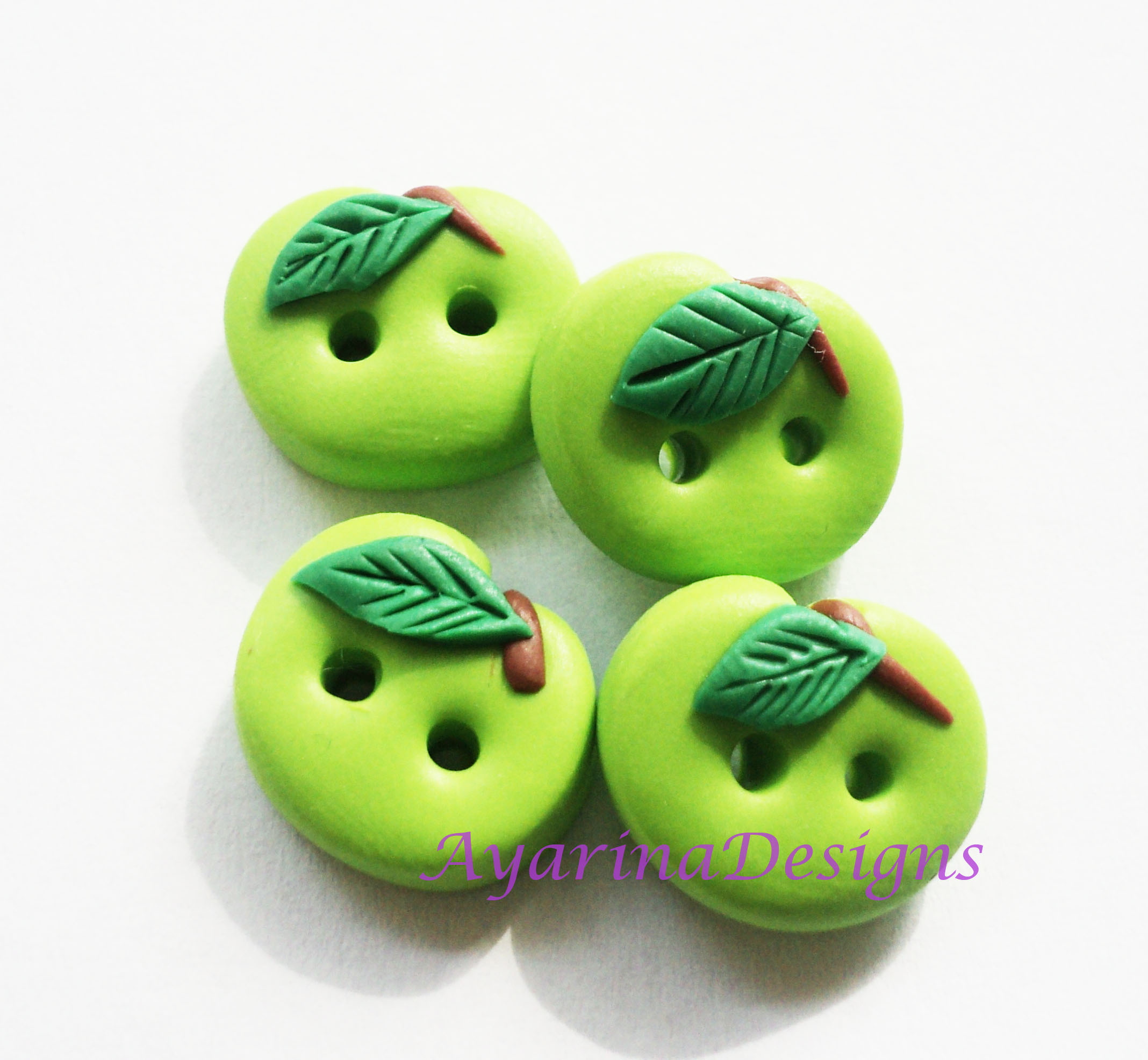 Green Apple - Polymer Clay Buttons ( Set Of 4) on Luulla