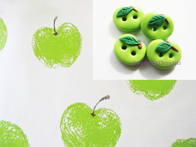 Green Apple - Polymer Clay Buttons ( Set Of 4) on Luulla